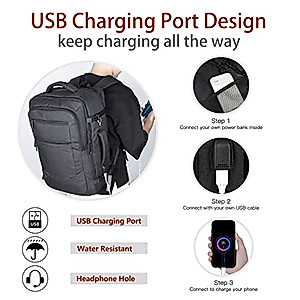 LCKPENG Carry On Backpack, Extra Large Travel Backpack for Men Women, 40L Expandable Backpacks Airline Approved, Business Traveling Backpack for Flight, Suitcase Luggage Backpack with USB Port, Black