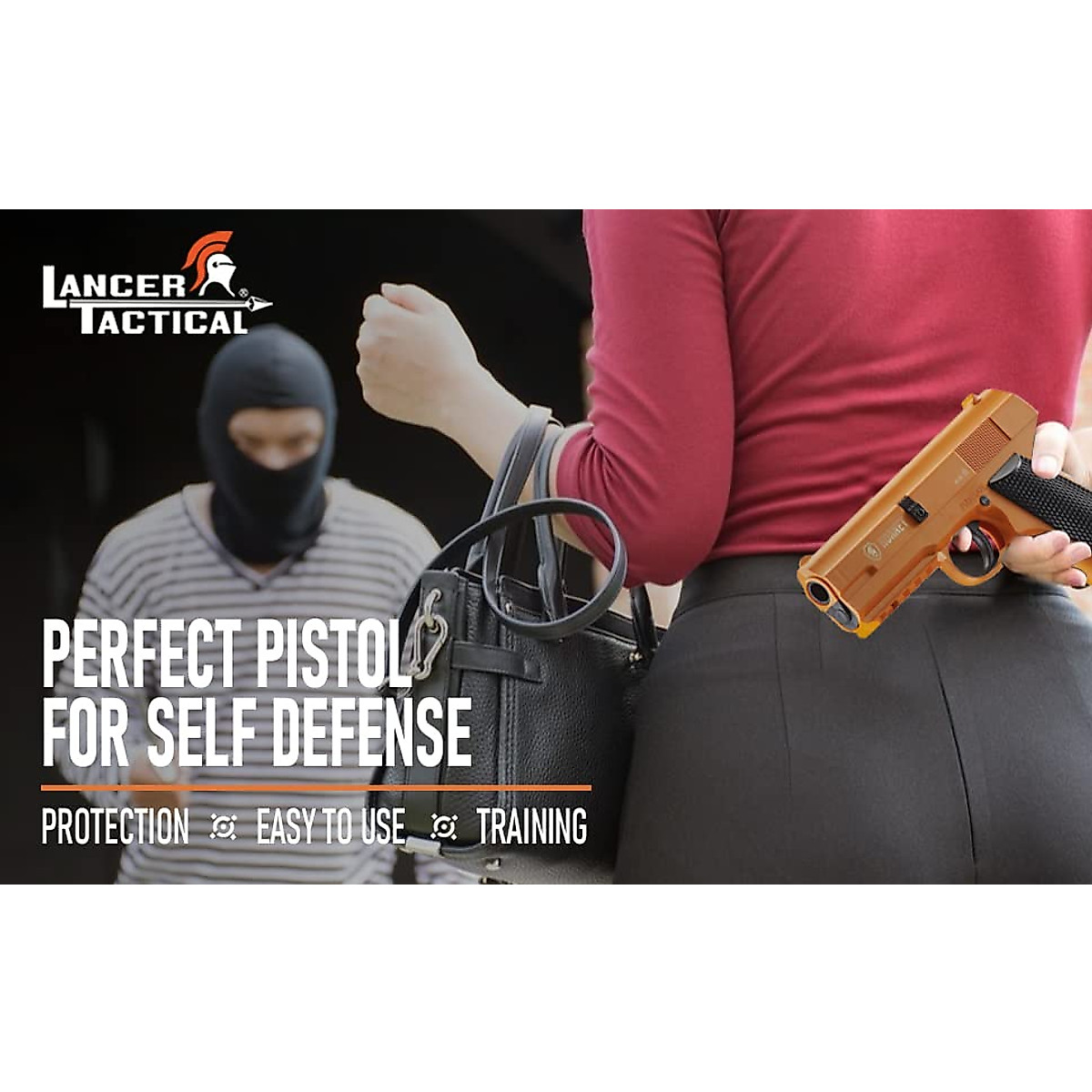 Lancer Self Defense Hornet 0.43 Cal Home Defense Launcher All in One Package-Less Lethal for Personal Defense (Color: Orange/Black)