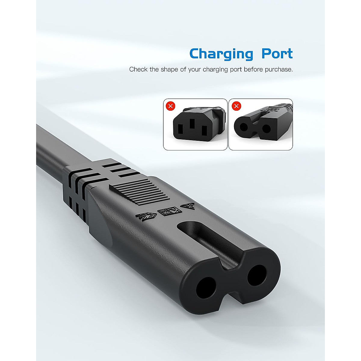 2 Prong TV Power Cord Cable Replacement for LG TCL Samsung Insignia Sony Sharp JVC Toshiba Hisense Roku LCD LED Smart HD TV