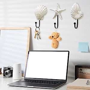 EUBUY Coat Hooks, 3PCS Resin Ocean Style Seashell Wall Hooks Decorative Wall Hooks for Hanging Keys, Towels, Coats, Hats, Robes, Clothes, Home Utility Hook for Bathroom Shower Kitchen Door Decor