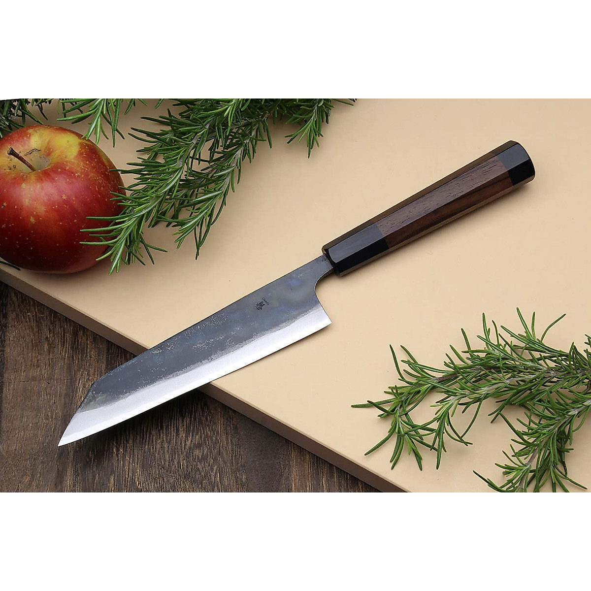 Yoshihiro Mizu Yaki Blue High Carbon Steel #1 Black Forged Petty Kiritsuke Japanese Utility Knife Shitan Handle (6'' (150mm) & Saya)