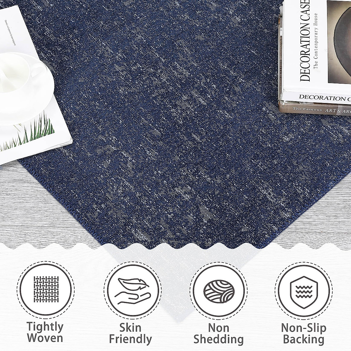ROYHOME Area Rug 5x7 Modern Solid Textured Machine Washable Rug Contemporary Yarn Dyed Jacquard Farmhouse Carpet Rug Stain Resistant Non-Slip Accent Rug for Living Room Dining Table, Navy