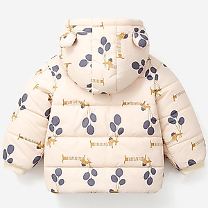 Happy Cherry Baby Padded Cotton Jackets Down Coat Hooded Long Sleeve Zipper Jackets with Cute Ear Hoodie Soft Thermal Lightweight Winter Clothes Beige Ballon 2-3T