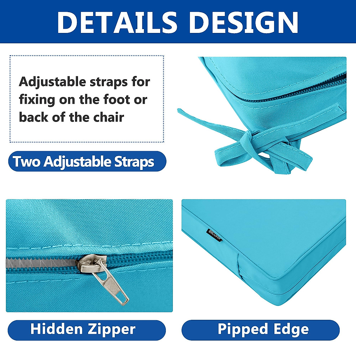 Comcaver 3 Pack Outdoor Cushions Set for Rattan Chair Wicker Sofa, Waterproof Patio Cushions Set for 4 Pieces Seater Outdoor Furniture Conversation, Teal