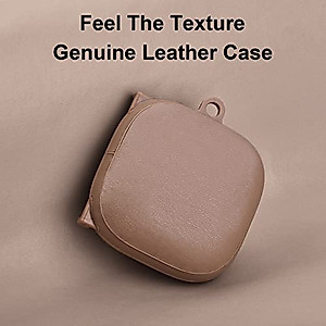 Leather Beat Fit Pro Case Cover,V-MORO Genuine Leather Skin Case Cover for Beats Fit Pro 2021 Earbuds Protective Cover with Keychain Accessories for Women Men(Dune)