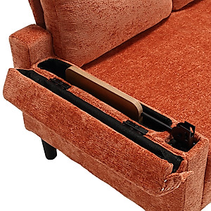 OUYESSIR L Shaped Sleeper Convertible Sofa with Pull Out Bed, Chenille Modern 3 Seater Sofa Couch with Storage Chaise Lounge & Laptop Table, Upholstered Furniture for Living Room Bedroom, Orange