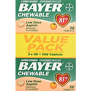 Bayer Aspirin Orange Value Pack of 36ct, 2Pack