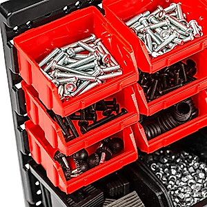 WISION Wall Mounted Storage Bins, 30 Wall Mount Tool Organizer Bins Parts Rack Container, Easy Access Compartments For Tools, Hardware, Crafts, Office Supplies And More, Blackred