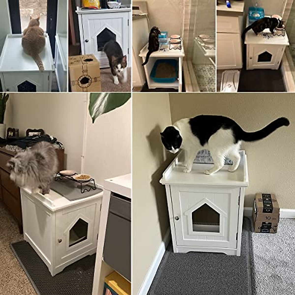 PAWLAND Cat Litter Box Enclosure, Cat House Side Table,Night Stand Pet House, Indoor Cat House, White
