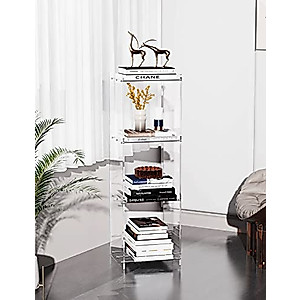 solaround Acrylic Narrow Bookcase Skinny Bookshelf Modern Display Storage Organizer for Living Room Office Bathroom (Clear, 3 Tier)