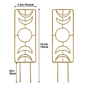 2 Pack Metal Plant Trellis for Climbing Plants Indoor,14 Inch Garden Small Trellis for Potted Plants,Moon Phase Houseplant Trellis for Pothos Monstera(Gold)