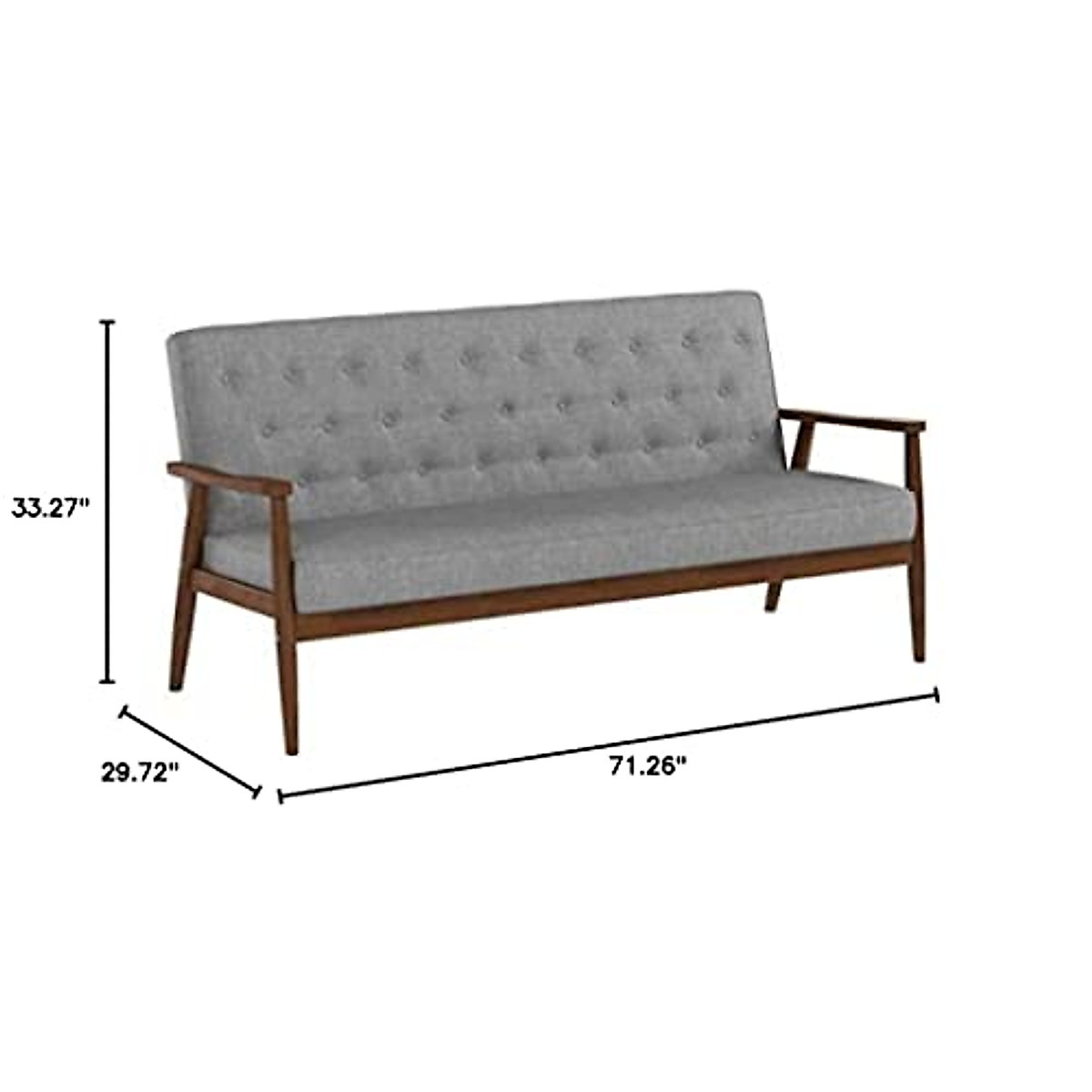 Baxton Studio Sorrento Mid-Century Retro Modern Fabric Upholstered Wooden 3-Seater Sofa, Grey 70.59 x 29.45 x 32.96