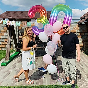 TONIFUL 40 Inch Rainbow Jelly Large Numbers Balloon 0-9 Birthday Party Decorations,Foil Mylar Big Number Balloon Digital 3 for Birthday Party,Bridal Shower Engagement Photo Shoot, Anniversary