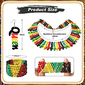 Yinkin Women&#039;s 5 Pcs African Jewelry Set: 1pcs Kente Print Headwrap, 1pair Earrings, 2pcs Beaded Bracelets (Stretch), 1pcs Necklace (Rustic, Multicolor)