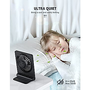 FARADAY Small Table Fans Rechargeable Portable 180°Tilt Folding Desk Fans Battery Operated Personal Fan Ultra Quiet For Home Bedroom Office Desktop, 3 Speeds (Black)