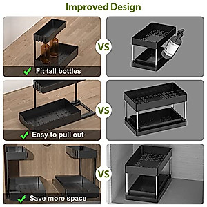 Minimalist Studio Under Sink Organizers and Storage, L-Shape Kitchen Organization, 2-Tier Sliding Cabinet Organizer, Under Bathroom Sink Cabinet Organizer Shelf with Drawers, with Hooks (BLACK, 1)