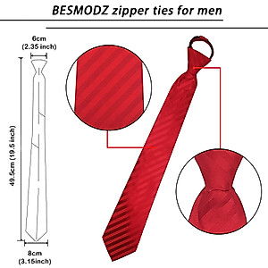 BESMODZ Zipper Ties for Men Clip on Ties Men's Zip Up Lot 6P Classic Adjustable Easy Pretied Solid Color Necktie Set