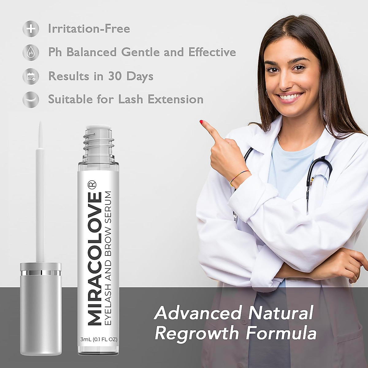 Miracolove Eyelash Serum, Lash Serum, Eyelash Growth Serum, Eyelash Serum and Eyebrow Growth Serum, Eyelash Enhancer for Longer, Thicker and Fuller Eyelash & Eyebrow, Grow Longer Fuller Eyelashes - 3mL