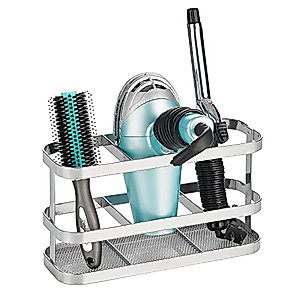 mDesign Steel Bathroom Countertop Hair Tool Storage Organizer Accessory Basket Tray, Vanity Table Holder for Hair Dryer, Straightener, Curling Iron, Styling Products, Carson Collection, Chrome