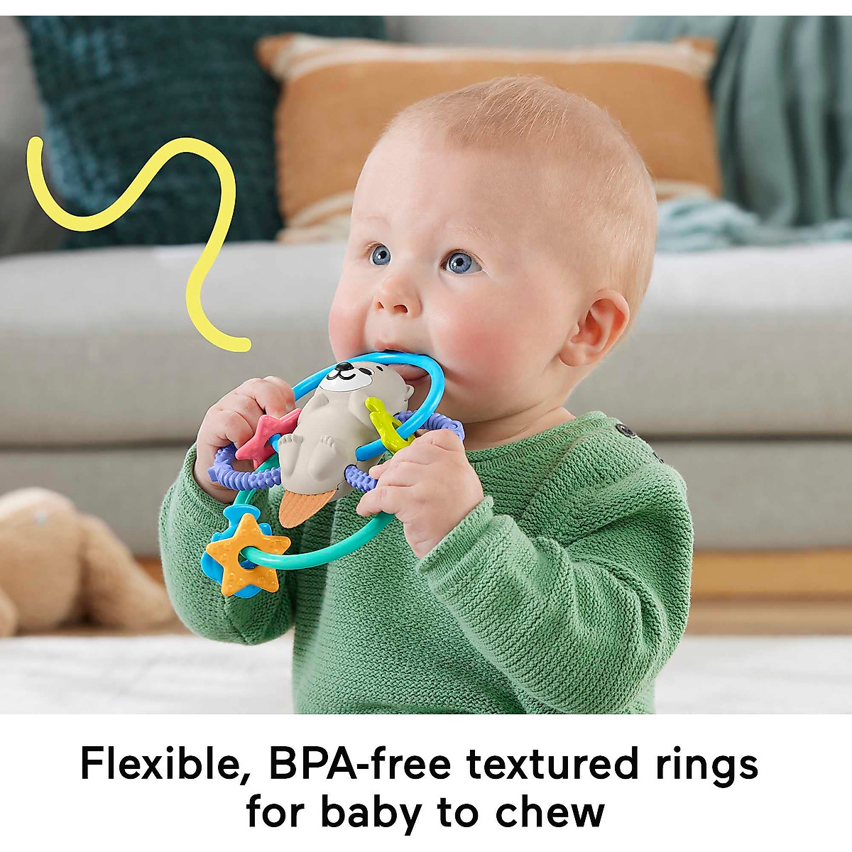 Fisher Price Baby Toys Twist & Teethe Otter 2-In-1 Rattle and Bpa-Free Teether with Textured Rings for Infant Fine Motor Play