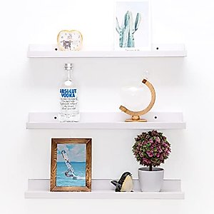AZSKY 16 Inch Floating Nursery Book Shelves White,Wall Book Shelves for Farmhouse,Bathroom Décor,Kitchen Spice Rack,or Book Shelf Organizer for Home Décor,Set of 3 Different Sizes