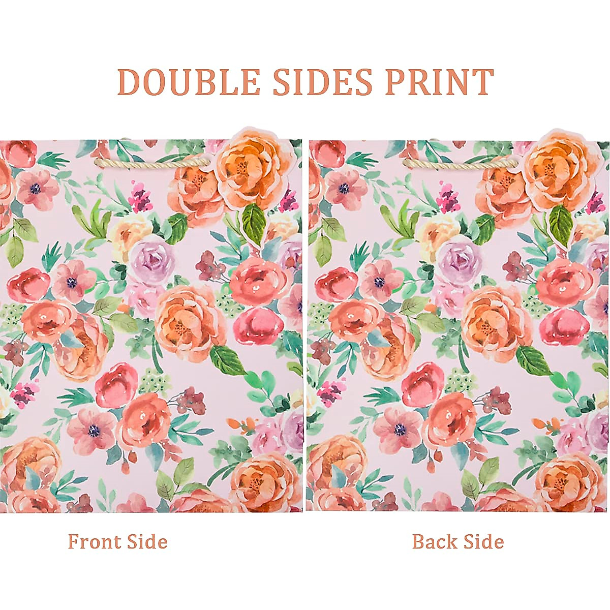 Elephant-package 12.6" Large Flower Gift Bag with Tissue Paper and greeting card, for Girls Women Birthday Gift Packing, Mothers Day, Valentine's Day, Bridal Shower, (Pink Rose)