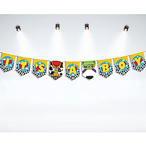 Baby Shower Decorations for Boy, Its A Boy Banner for Baby Shower, Its A Boy Banner Bunting Christening Baby Shower Garland, Toy Theme Story Baby Shower Banner for Boy, Boys Bday Banner Party Favors