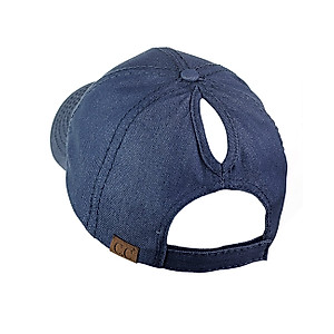 C.C Ponycap Messy High Bun Ponytail Adjustable Cotton Baseball Cap Hat, Denim