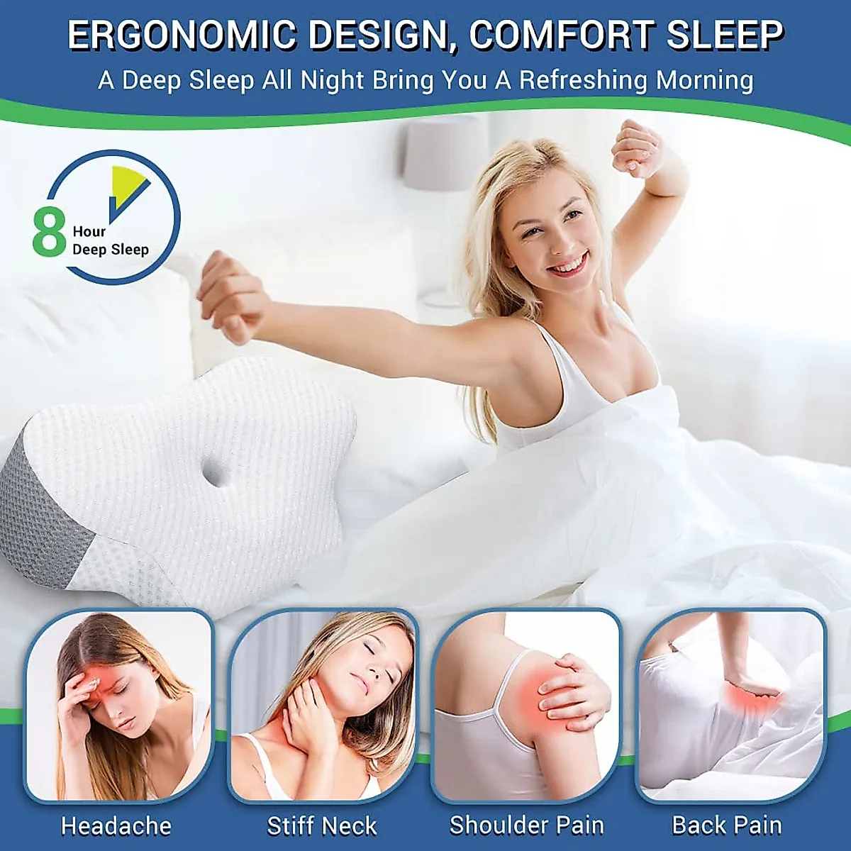 HushNights Side Sleeper Pillows for Adults, Cervical Pillow for Neck Pain Relief, Ergonomic Pillow for Neck and Shoulder Pain, Orthopedic Pillow for Side Sleeper and Back Sleeper