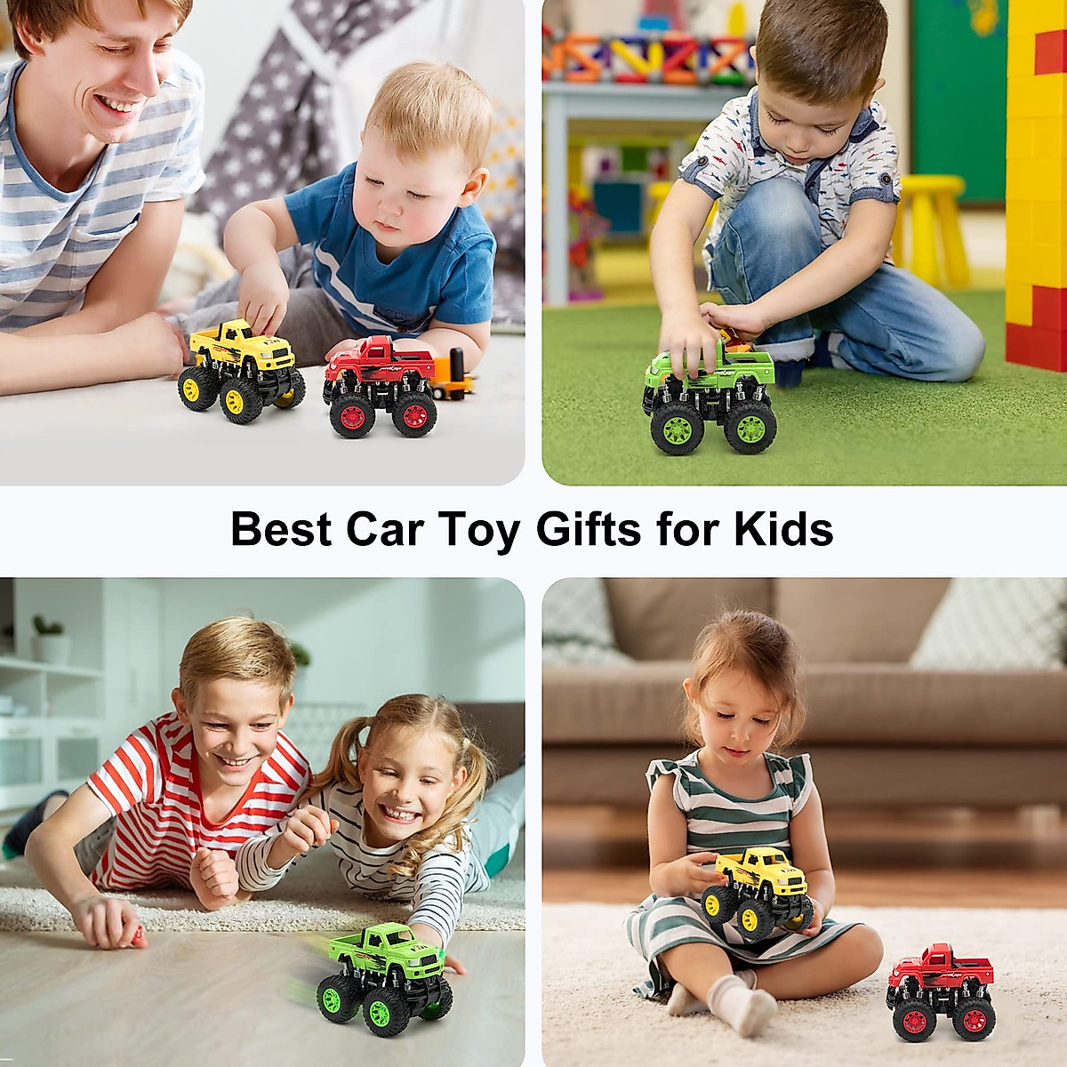 LONGYUEDI Pull Back Cars Toy, Toddlers Mini Monster Trucks 360° Rotating Shockproof Vehicles Toy for Boys Girls Tiny Friction Powered Cars Push and Go Great Gifts for Kids Children Aged 3-8.…