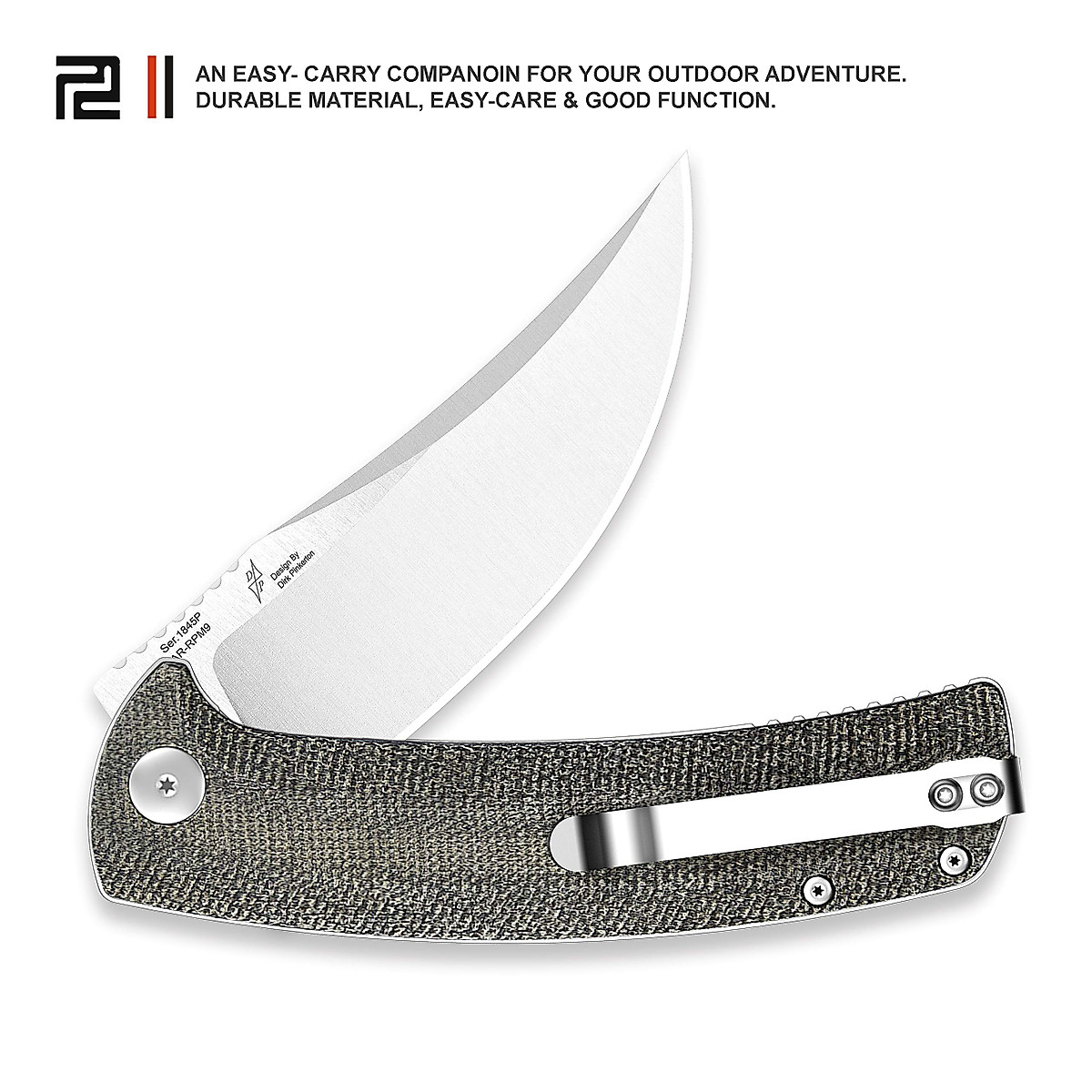 ARTISANCUTLERY Folding Knife Arroyo (ATZ-1845) AR-RPM9 Powder Steel Balde Micarta Tactical Handle Pocket Folding Knife EDC OD Green Micarta