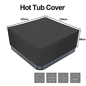 RTMX&kk Outdoor Square Hot Tub Cover Waterproof 210D Oxford Fabric UV Protection Garden SPA Cover for Hot Tub,Beige,220x220x90cm