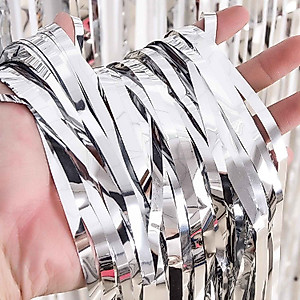 Sumind 8 Pack Foil Curtains Fringe Curtains Tinsel Backdrop Metallic Curtains for Birthday Wedding Party Photo Booth Decorations (Silver)
