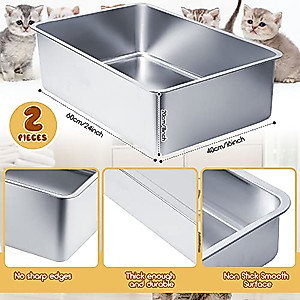 2 Set Stainless Steel Litter Box for Cat with 2 Pcs Cat Litter Scoops 15 Pcs Non Slip Rubber Feet Non Stick Smooth Bunny Litter Box High Sided Litter Box Litter Scooper with Holder (24 x 16 x 8 In)