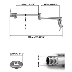 QWORK Stainless Steel Wall Mount Pot Filler Faucet - 1/2"-14 NPT Thread, Commercial Kitchen Sink Faucet with Foldable Stretchable Double Handles and Single Hole Configuration