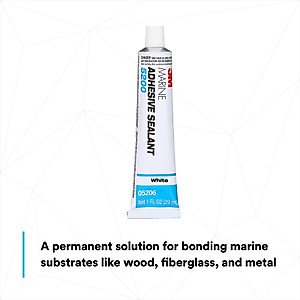 3M Marine Adhesive Sealant 5200, White, Flexible Bonds, Long Work-Time, 1 oz Tube