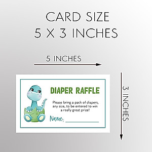 The Invite Lady Dinosaur Baby Shower Diaper Raffle Ticket Diaper Wipes Raffle Ticket Insert Request Prize Dino Egg Baby Dinosaurs Boy Blue Green Printed Cards (50 Count)