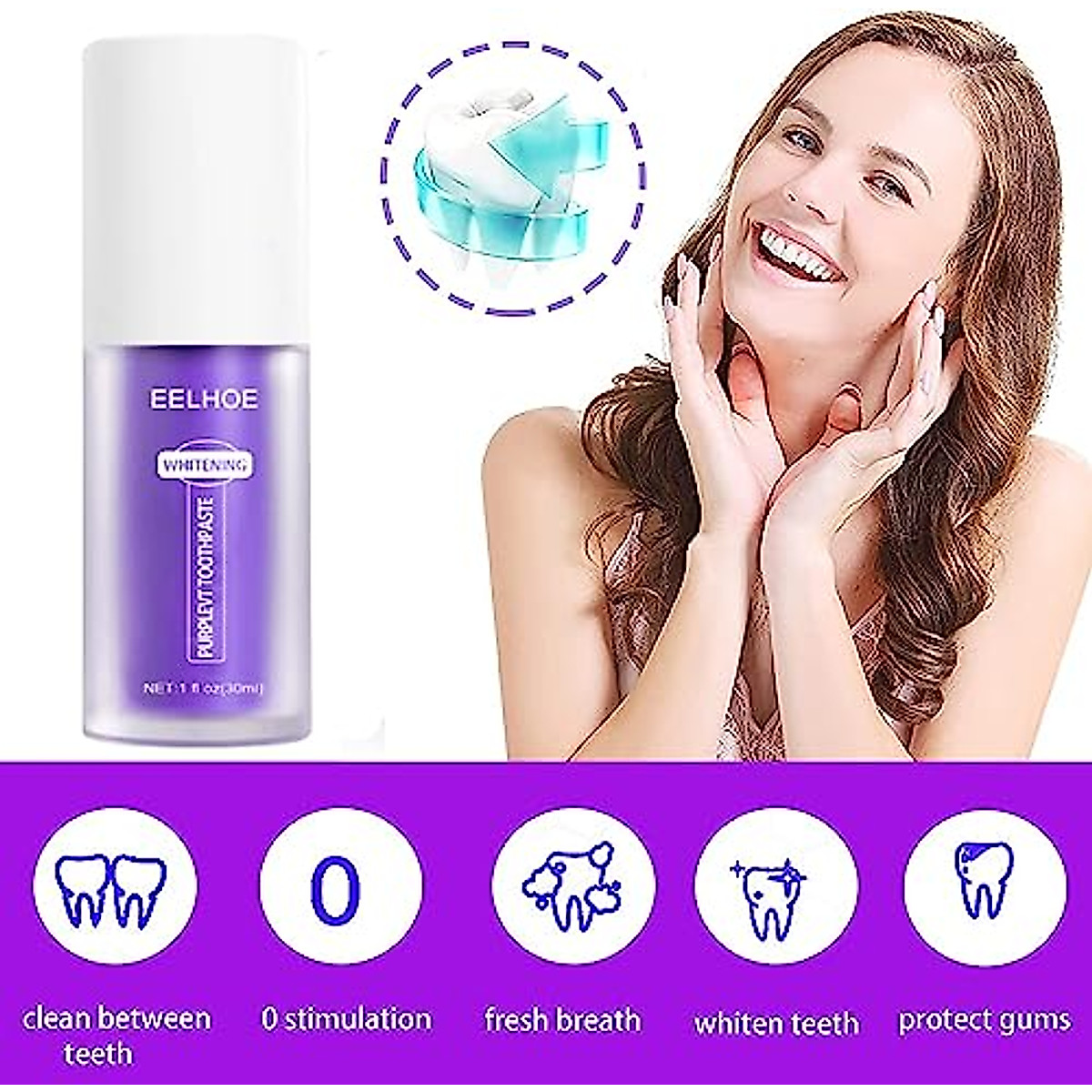 2Pcs Purple Toothpaste for Teeth whitening, Teeth Whitening Toothpaste Tooth Correction Whitening Toothpaste Conceals Stains Improves Teeth Brightness Reduce Yellowing
