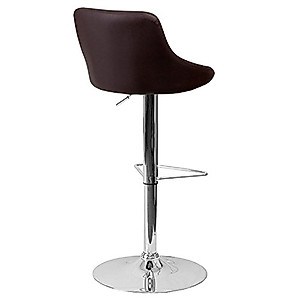 Modern Design Bar Stool Bucket Seat Design Hydraulic Adjustable Height 360-Degree Swivel Seat Sturdy Steel Frame Chrome Base Dining Chair Bar Pub Stool Home Office Furniture - Set of 2 Brown #1985