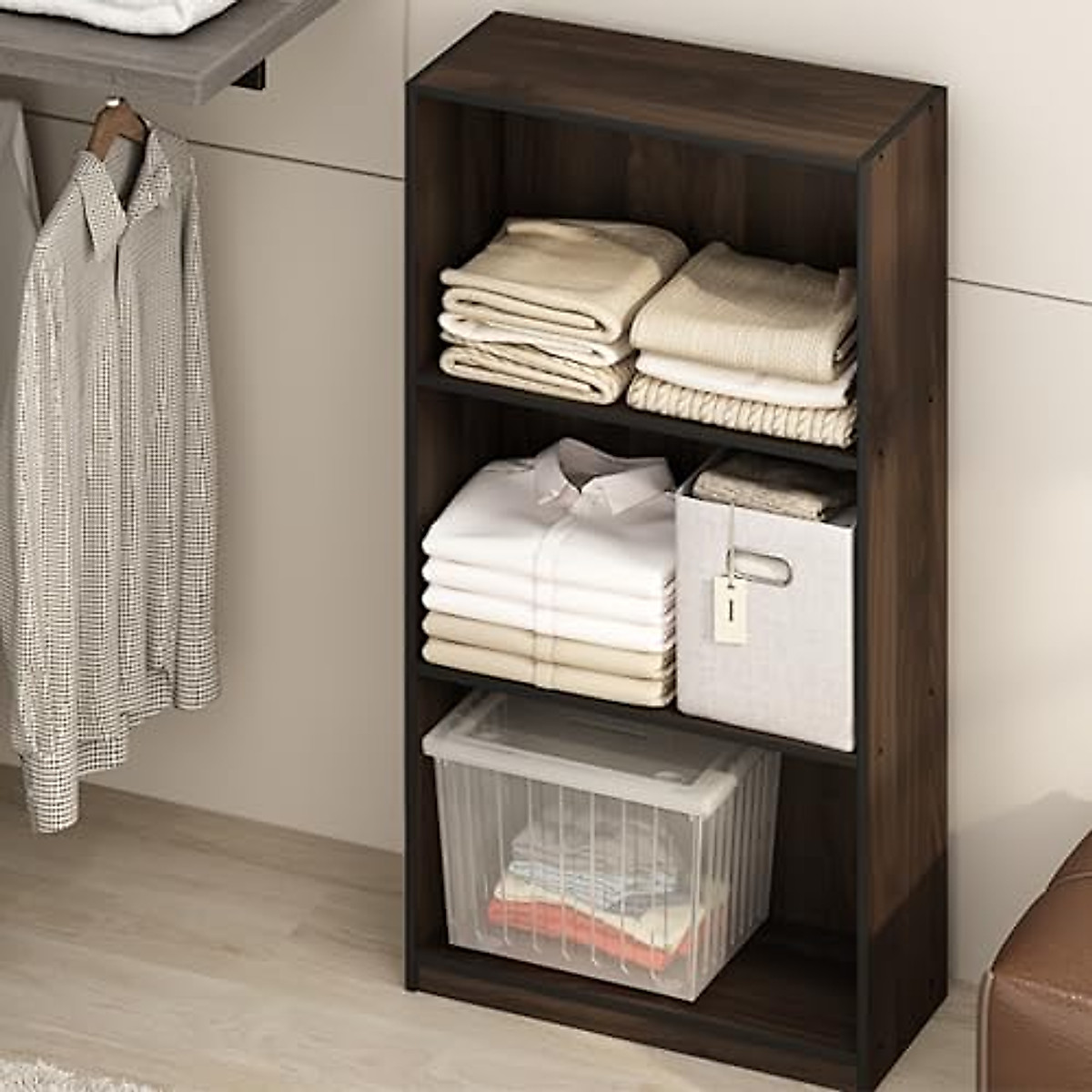 FURINNO Basic 3-Tier Bookcase Storage Shelves, Columbia Walnut