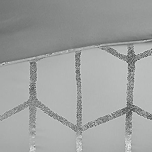 Intelligent Design Raina Duvet Set Metallic Print Geometric Style Embroidered Toss Pillows Modern Trendy All Season Comforter Cover Bedding-Set with Matching Sham, Full/Queen, Grey/Silver 5 Piece