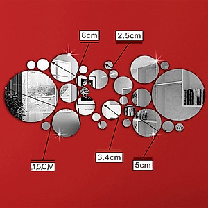 DIY Mirror Wall Sticker, OMGAI Removable Round Acrylic Mirror Decor of Self Adhesive Circle for Art Window Wall Decal Kitchen Home Decoration, 30Pcs