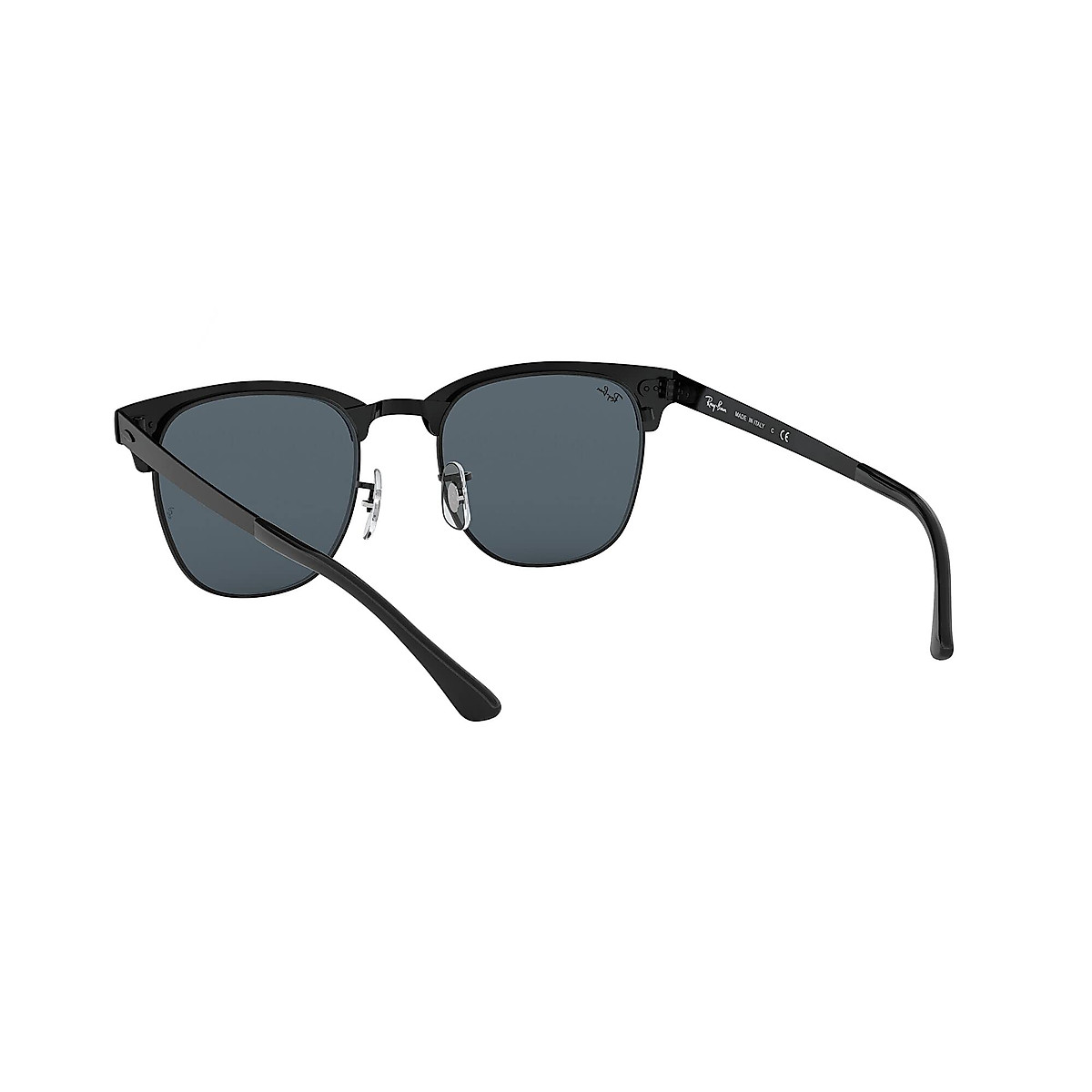 Ray-Ban RB3716 Clubmaster Metal Square Sunglasses, Matte Black On Black/Blue, 51 mm