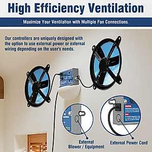 Suprocky Adjustable Dual Thermostat and Humidity Control Switch with Socket and Overload Protector, Can Be Connected to Two Fans, Surface Spraying, for Power Attic Ventilators