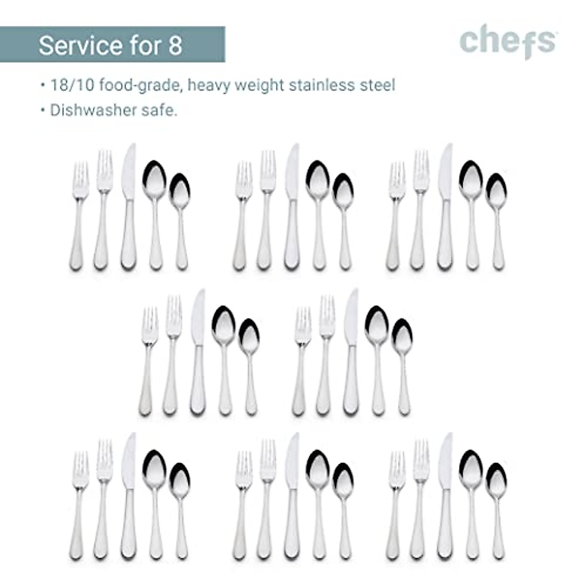 Chefs 18/10 Stainless Steel 44pc Flatware Set, Service for 8, Mesa Satin