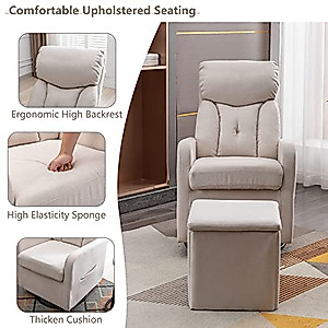 GNIXUU Rocking Chair Nursery, Swivel Glider with Ottoman, Accent Chairs Rocker with Arm for Living Room, Baby Room, Bedroom, Beige