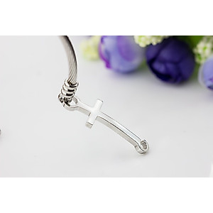 WDSHOW Sideways Cross Bracelet Cuff Bangle Stainless Steel Silver-Tone