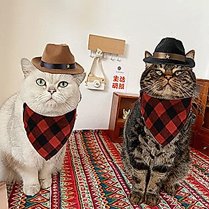 ANIAC Pet Dog Cowboy Hat and Plaid Bandana Set Cat Cowboy Costume Puppy Adjustable Cowboy Cosplay Cap with Scarf for Birthday Halloween Holiday Festival and Daily Wear (Black)