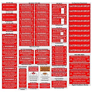 62 Pack Premium Solar PV System Labels - UV Resistant, NEC Compliant, Safety Warning Photovoltaic System Labels with Rapid Shutdown - ANSI/ISO Approved
