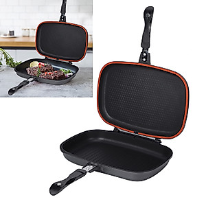 GLOGLOW Double Sided Frying Pan, Anti Scalding Handle Mini Frying Pan Portable Grill Pot Omelette Pot Vintage Aluminum Frying Pan Grill Cookware Kitchen Supplies